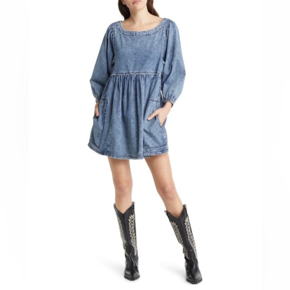 Free People | Dresses | Free People Get Obsessed Denim Mini Dress ...